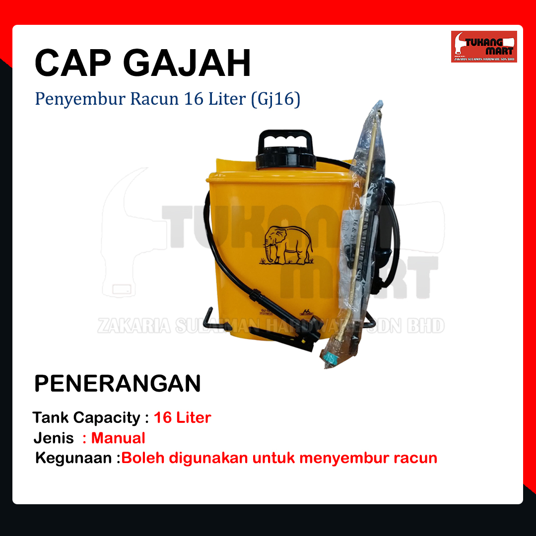 Cap Gajah GJ-16 Plastic Knapsack Sprayer / Pam Racun (16 Liter)